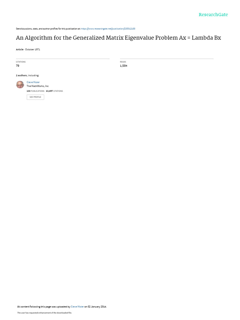 An Algorithm For The Generalized Matrix Eigenvalue | PDF