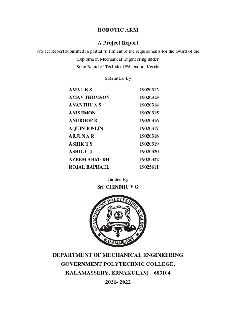 Robotic Arm Project Report | PDF | Actuator | Robotics