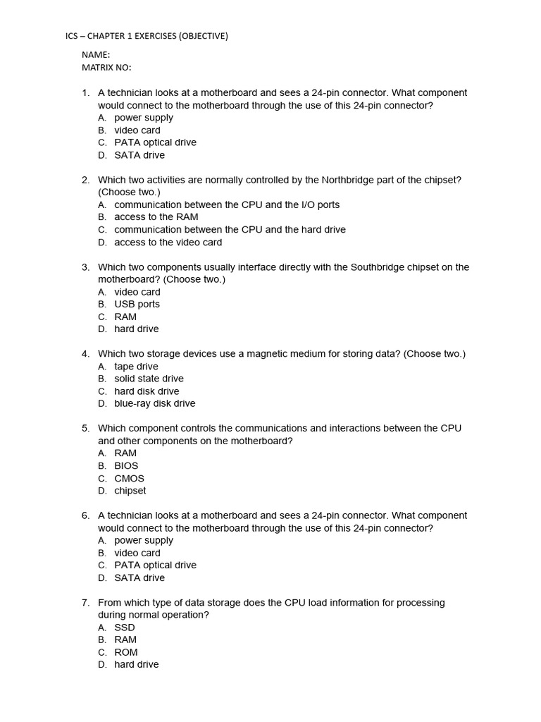 Ics - Chapter 1 - Exercise - Objective | PDF | Random Access Memory | Bios