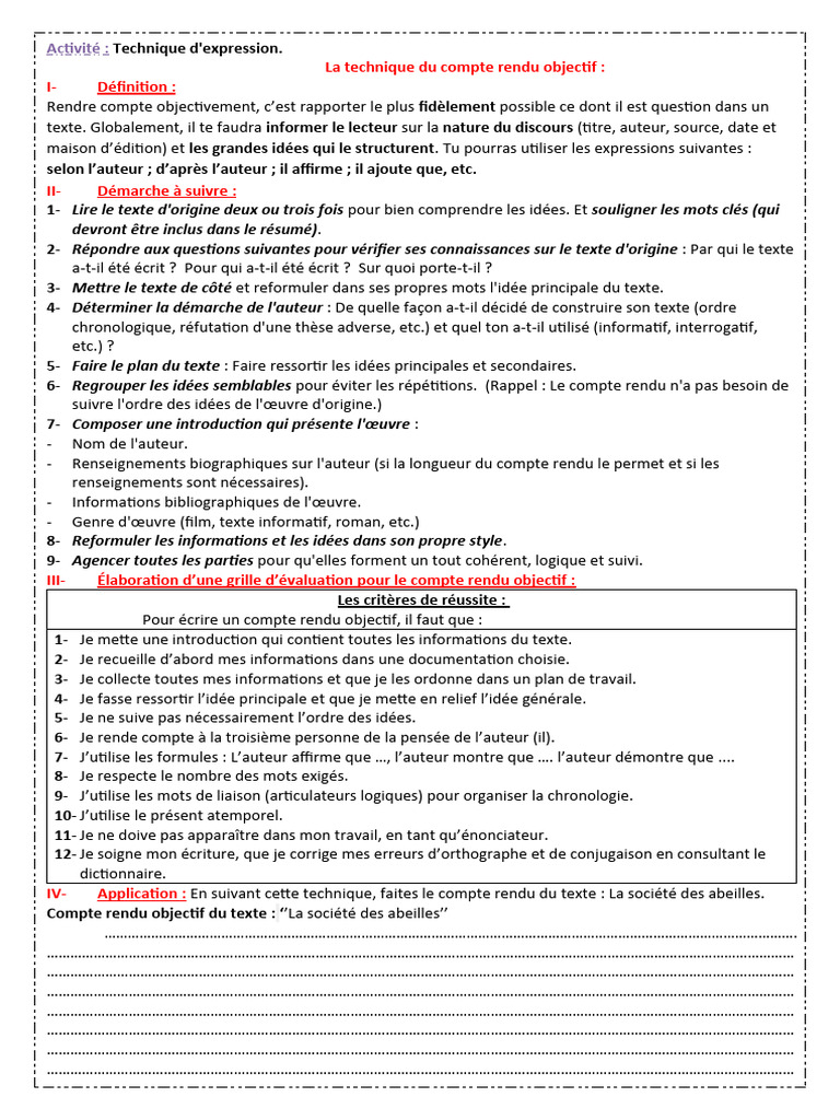 Technique du Compte Rendu Objectif | PDF
