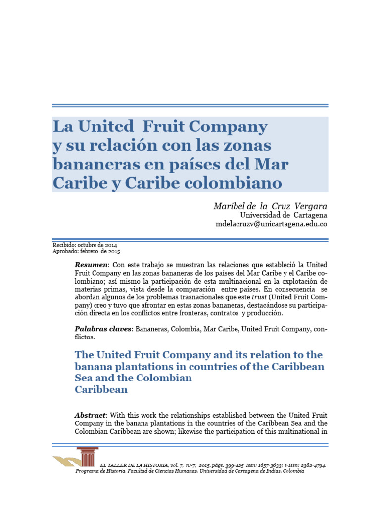La United Fruit Company y Su Relación Con Las Zonas Bananeras en Países ...