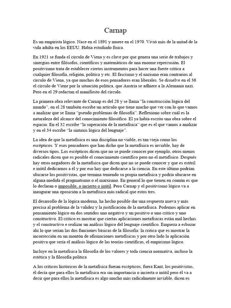 Carnap | PDF | Metafísica | Proposición