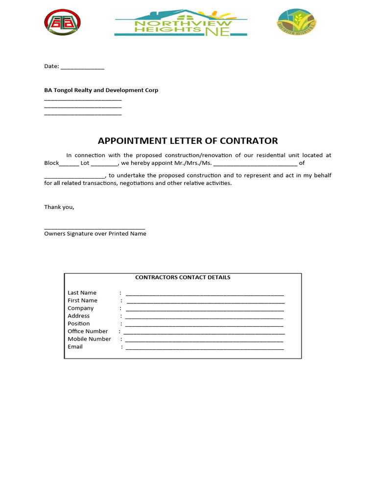 Appointment Letter - Renovation | PDF