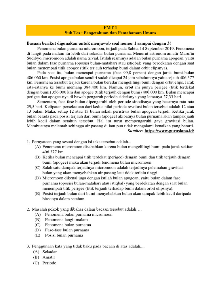 PMT BIN 1 - PPU Final - Siswa | PDF