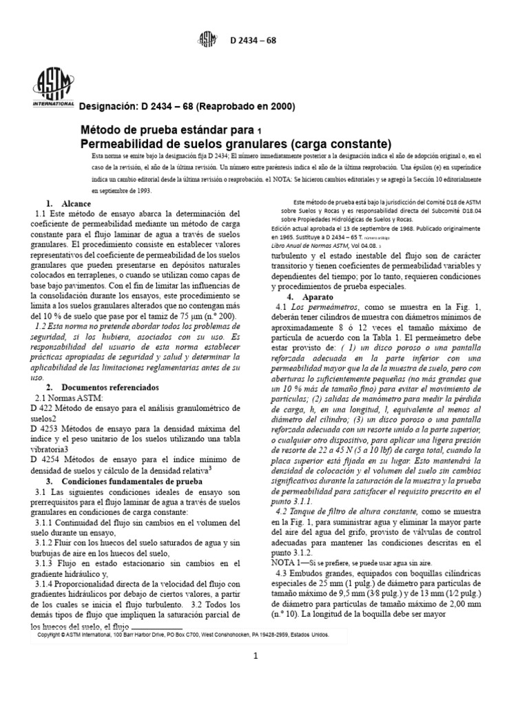 Norma ASTM Permeabilidad Carga Constante | PDF | Densidad | Agua