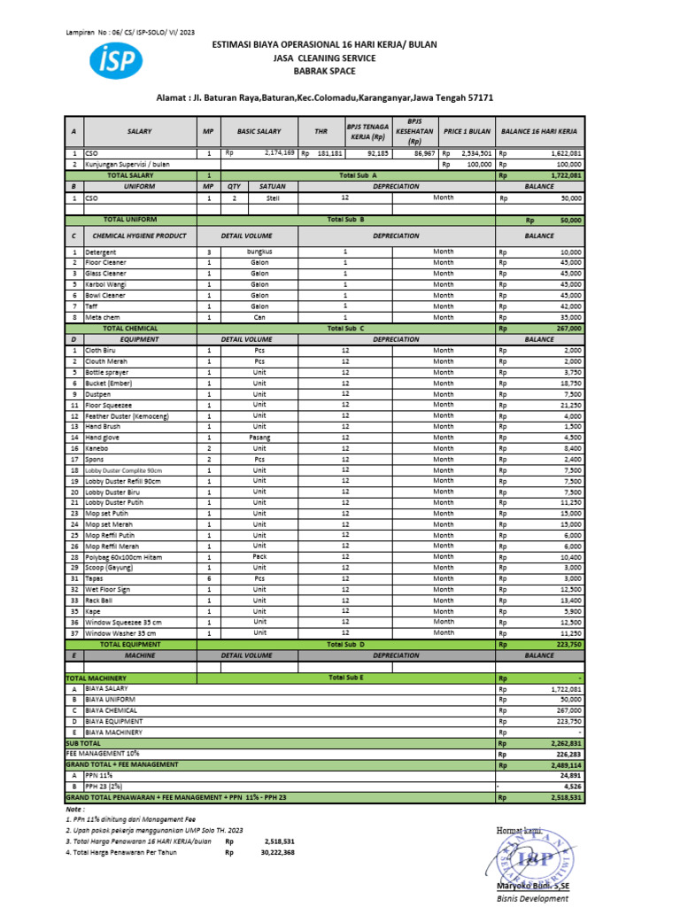Cleaning Service Cost Estimate 2023 | PDF