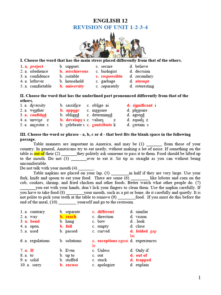 E12 Revision Unit 1234 Dap An | PDF