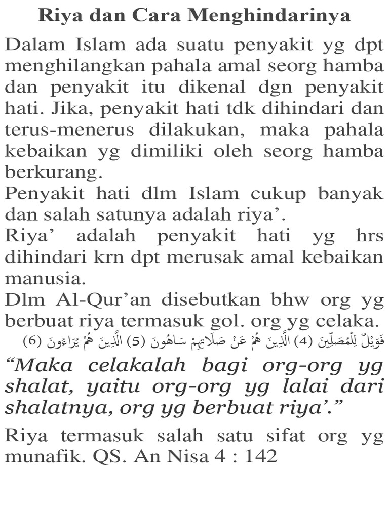 Riya Dan Cara Menghindarinya | PDF | Pengembangan Diri | Agama & Spiritualitas