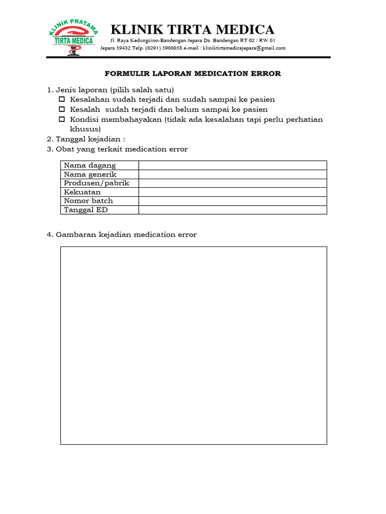 Contoh Formulir Laporan Medication Error | PDF