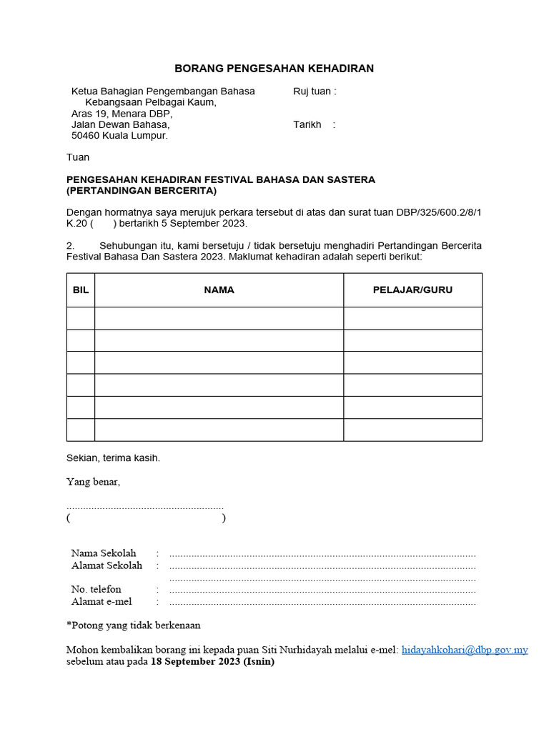 Borang Kehadiran Fbs (Bercerita) | PDF