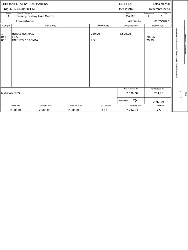 Holerite Jhiuliany | PDF