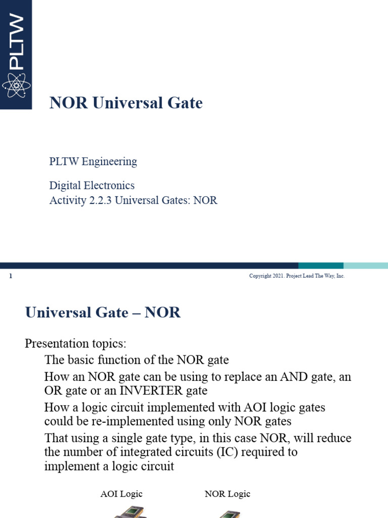 De 223 Universal Gates NOR Logic Design | PDF | Logic Gate | Electronics