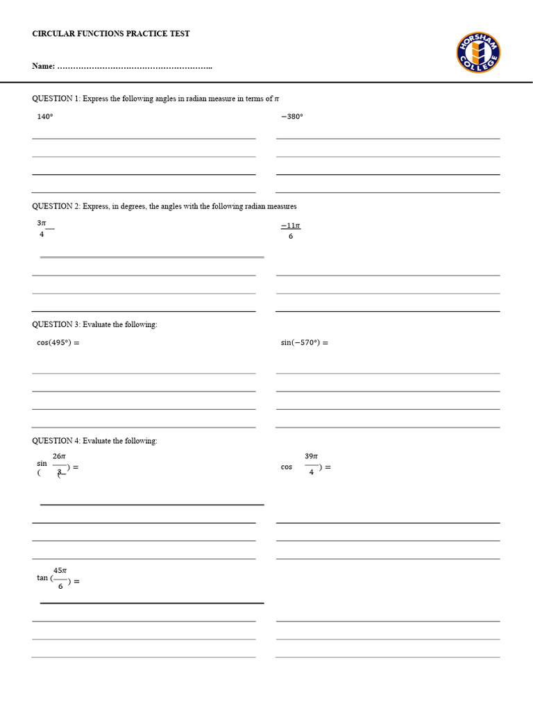 Circular Functions SAC | PDF | Trigonometric Functions | Angle