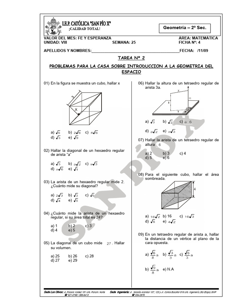 2º-8 Unid. Geom.f-4 Tarea Geom. Espacio | PDF | Tetraedro | Geometría