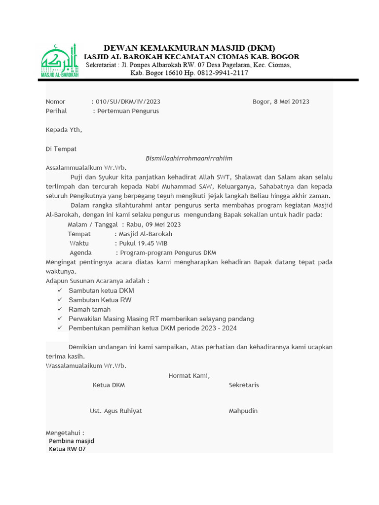 Surat Undangan DKM | PDF