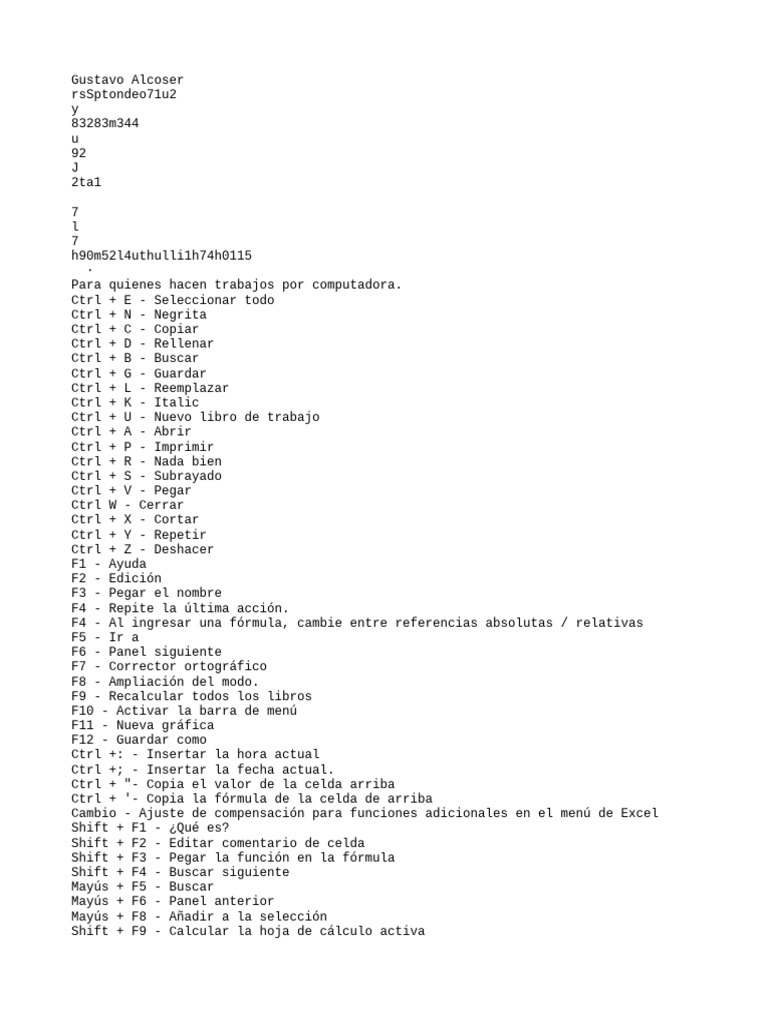 comandos teclado | PDF | Ventana (informática) | Hoja de cálculo