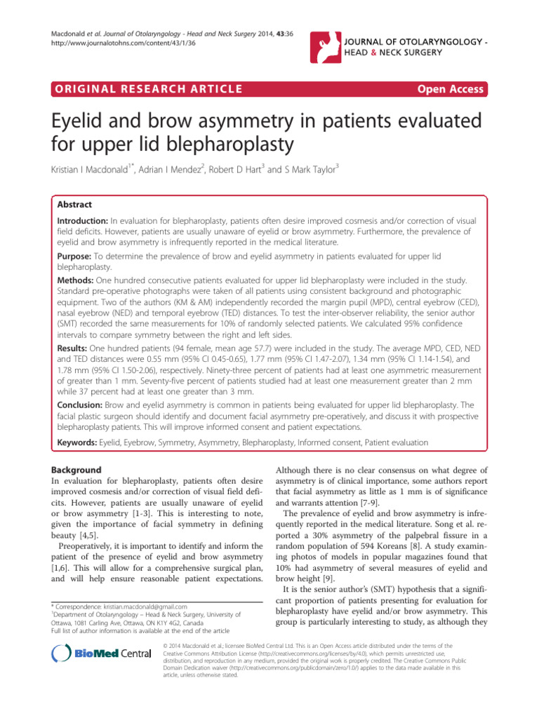 Eyelid and Brow Asymmetry in Patients Evaluated For Upper Lid ...