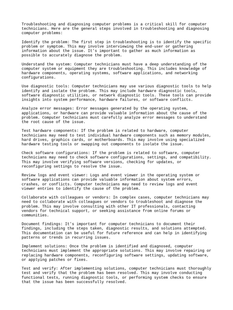 Troubleshooting and Diagnosing Computer Problems | PDF ...