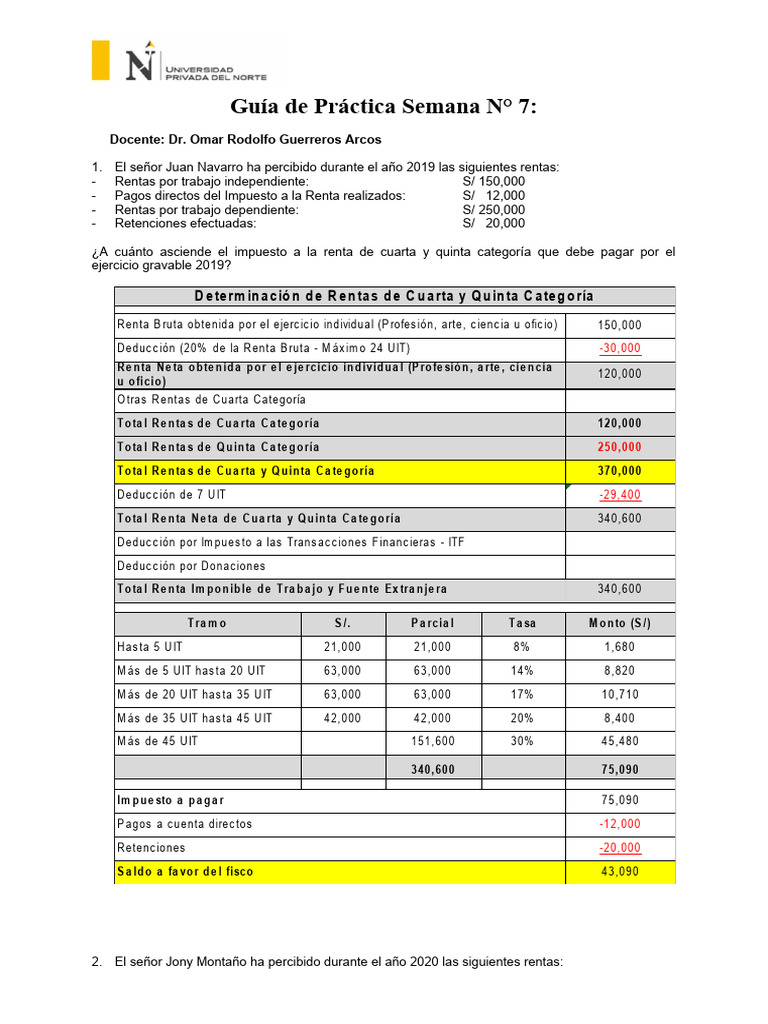Guía Práctica Sem 7 DT2 | PDF | Impuesto sobre la renta | Impuestos