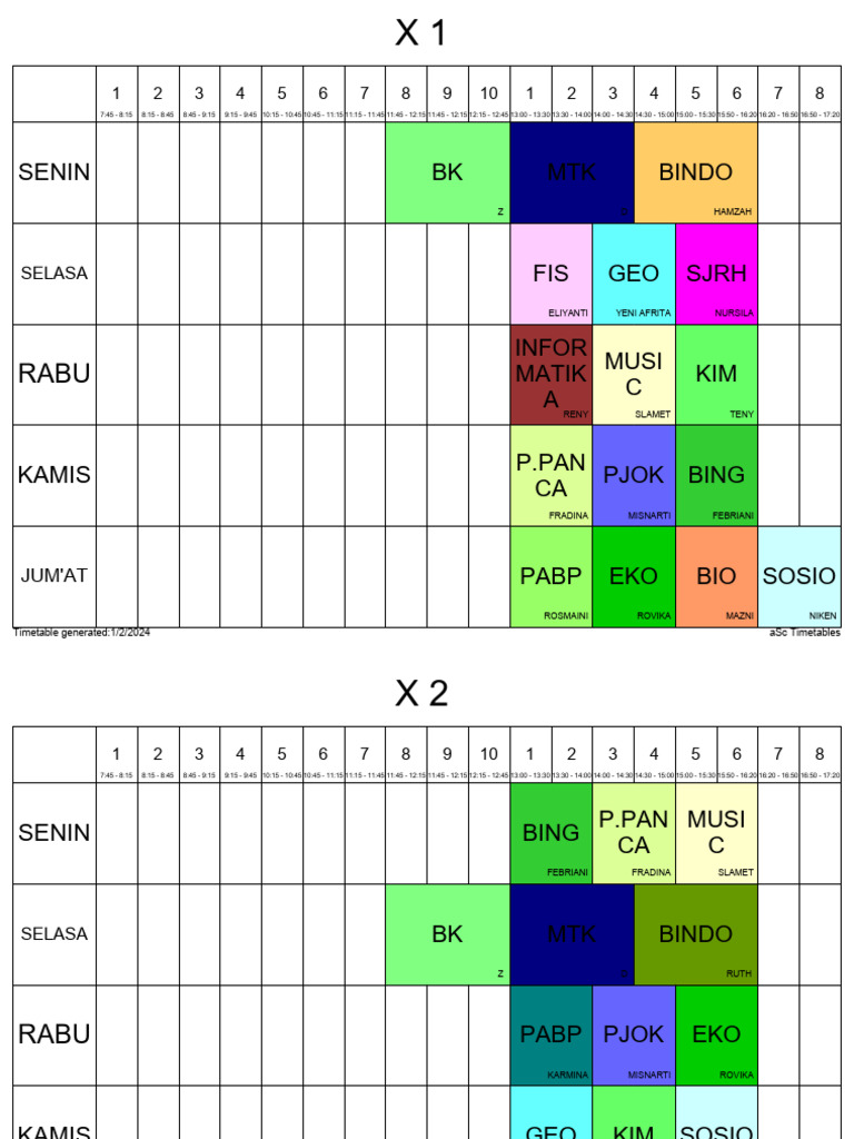 Jadwal Pelajaran Per Kelas Sem Genap 2023-2024 | PDF
