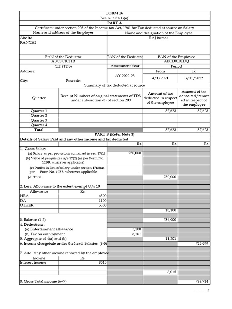 Form 16 TDS Certificate | PDF | Taxes | Government