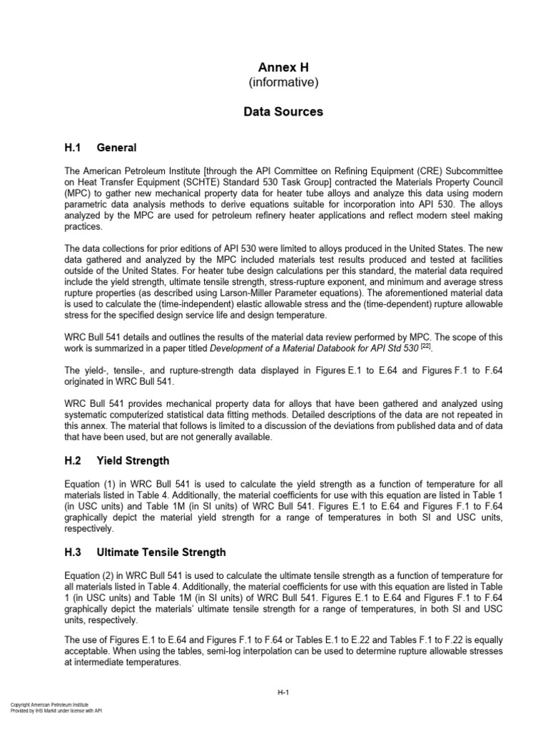 Anexo H Api 530 | PDF | Stainless Steel | Strength Of Materials