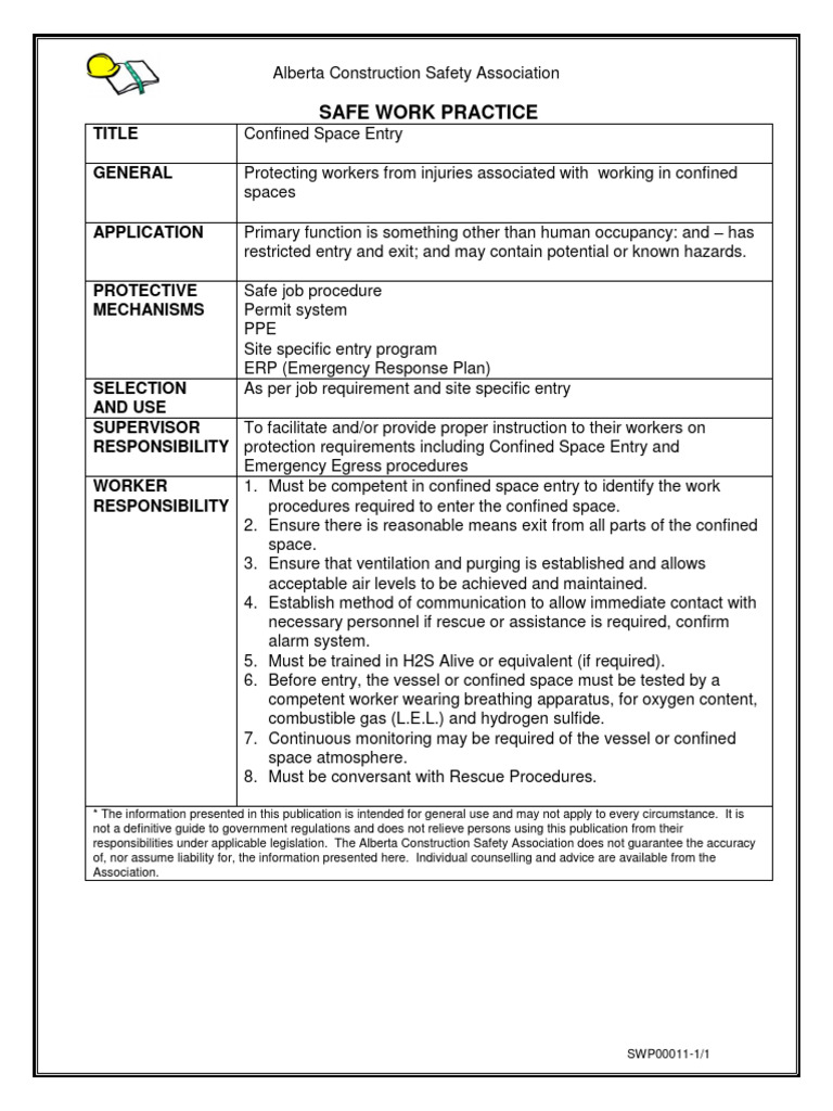 Confined Space Entry SWP | PDF | Workplace | Working Conditions