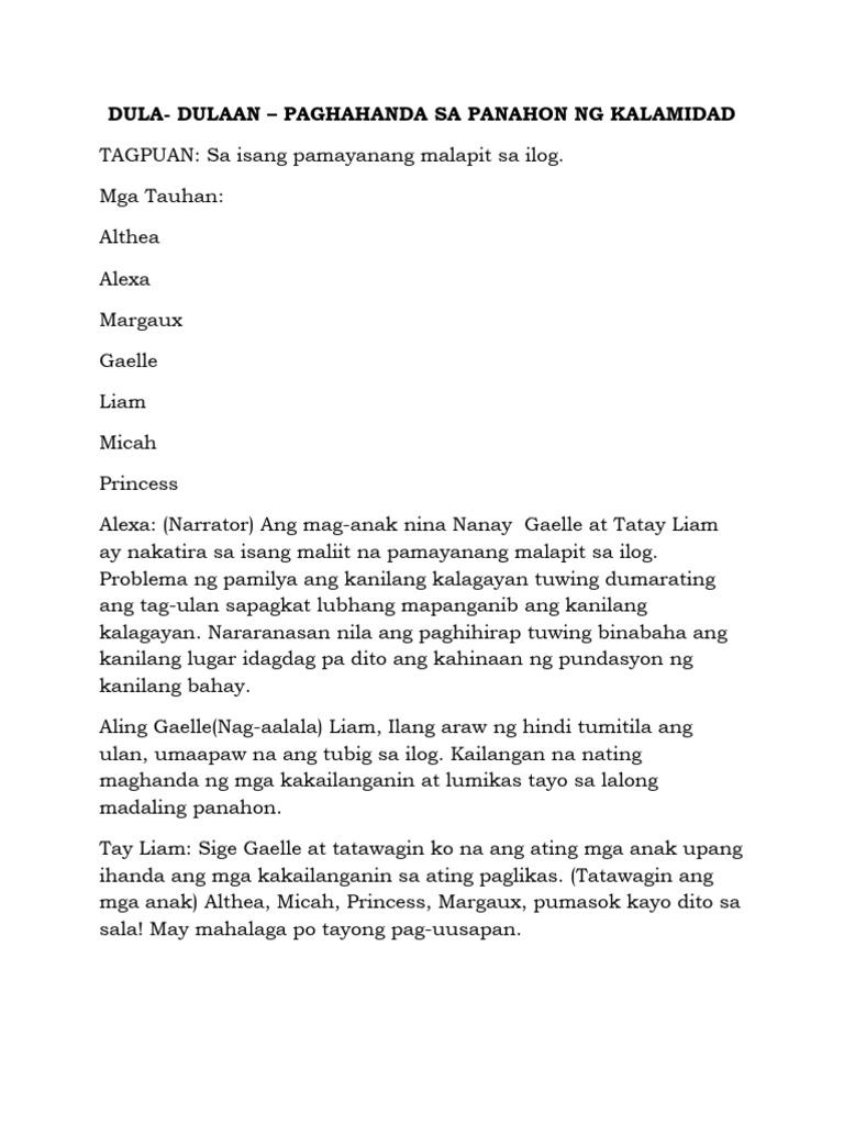 Dula Dulaan Script Paghahanda Sa Kalamidad | PDF Dula Dulaan Script Paghahanda Sa Kalamidad | PDF