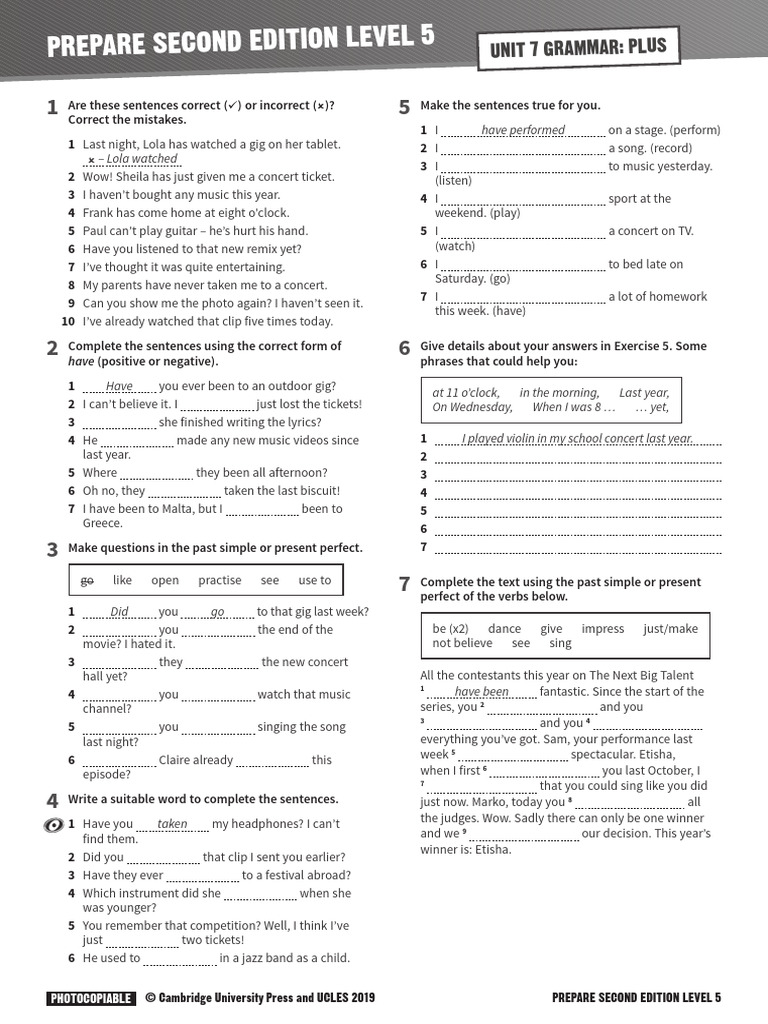 PREPARE 5 Grammar Plus Unit 07 | PDF