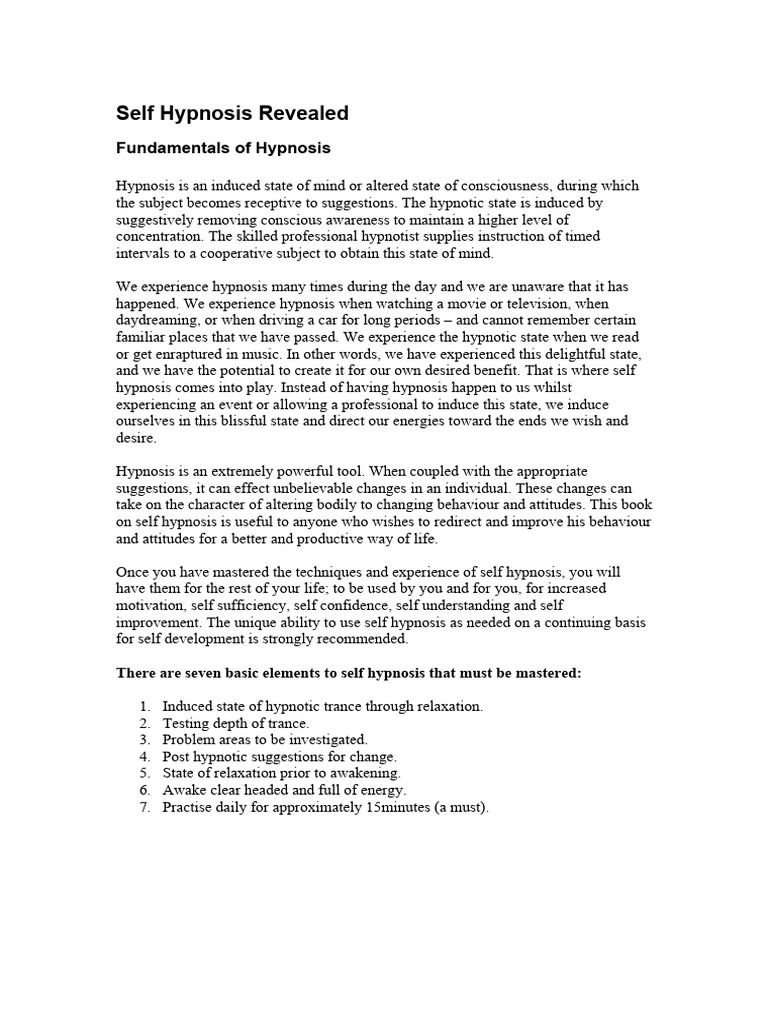 Self Hypnosis Revealed | PDF | Hypnosis | Habits