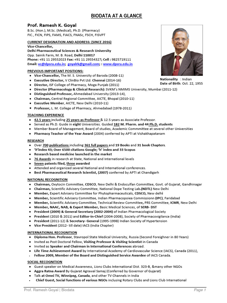 Prof. Ramesh Goyal: Academic Profile | PDF | Health Care ...