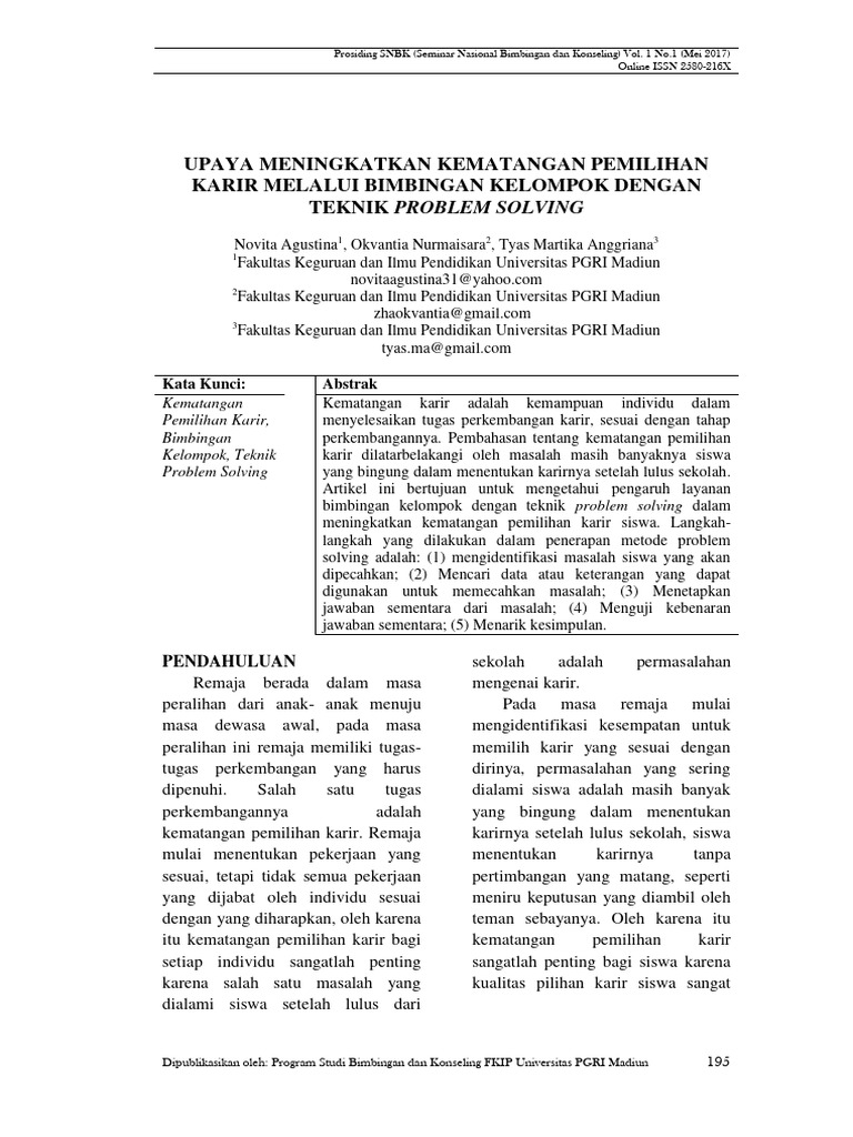 Upaya Meningkatkan Kematangan Pemilihan Karir Melalui Bimbingan ...