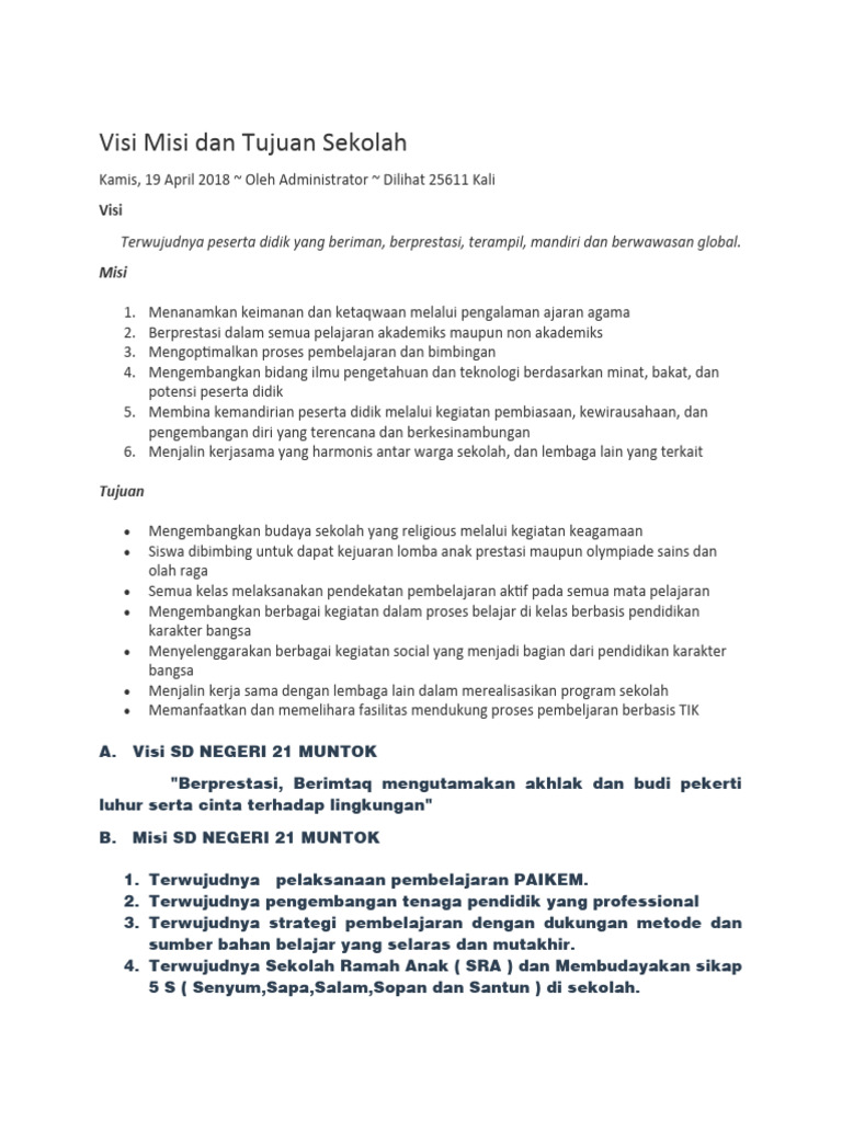 Contoh Visi Misi Dan Tujuan Sekolah | PDF | Karier & Perkembangan