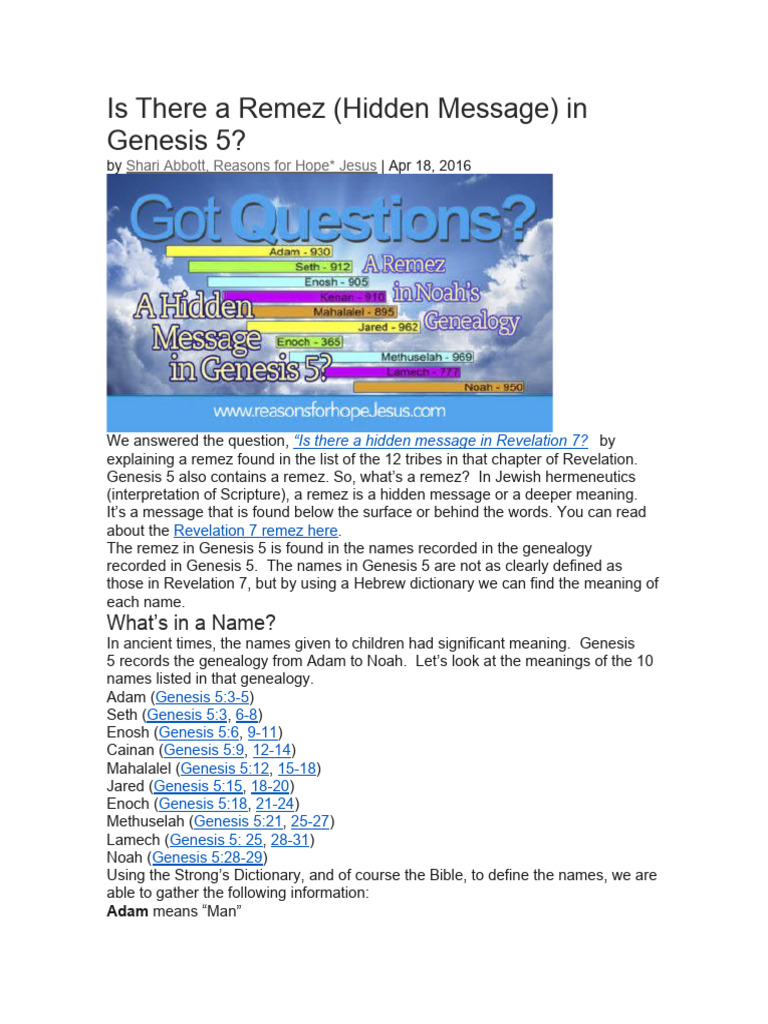 Hidden Gospel in Genesis 5 Names | PDF | Religion & Spirituality