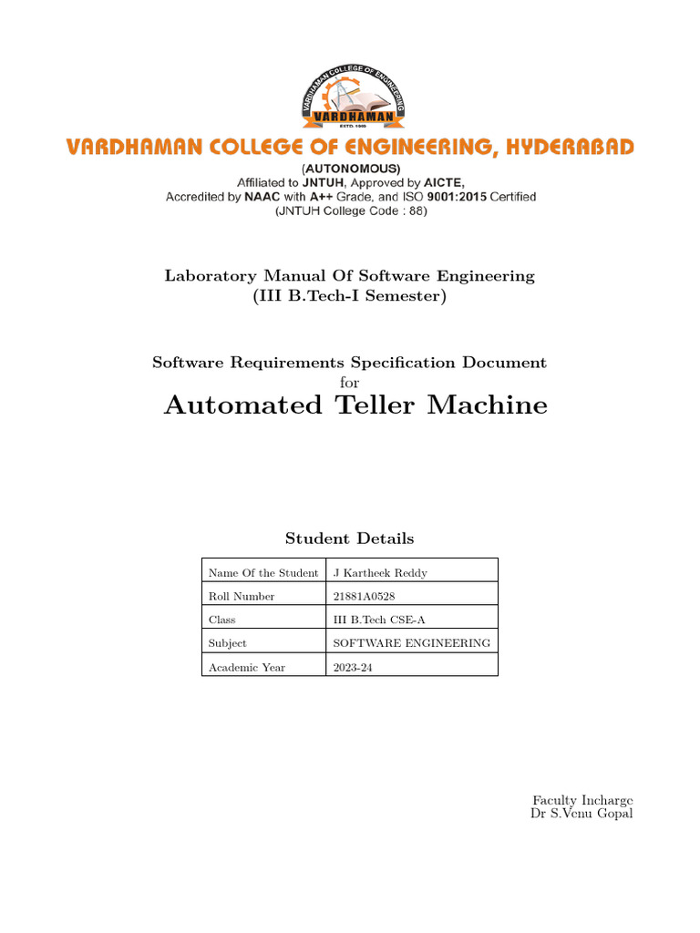 SRS Document For ATM and ERS | PDF | Automated Teller Machine | Personal Identification Number