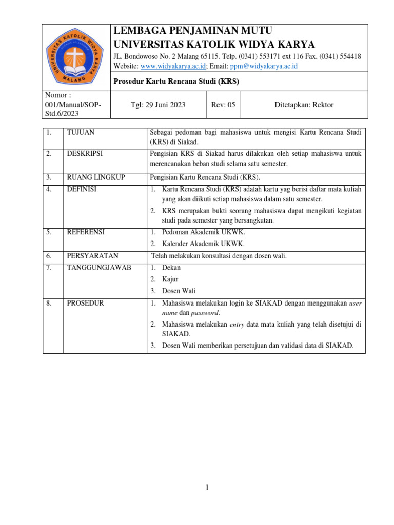 Panduan Pengisian KRS Mahasiswa | PDF