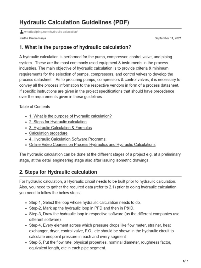 Hydraulic Pump Calculation Guidelines | PDF | Fluid Dynamics | Chemical ...