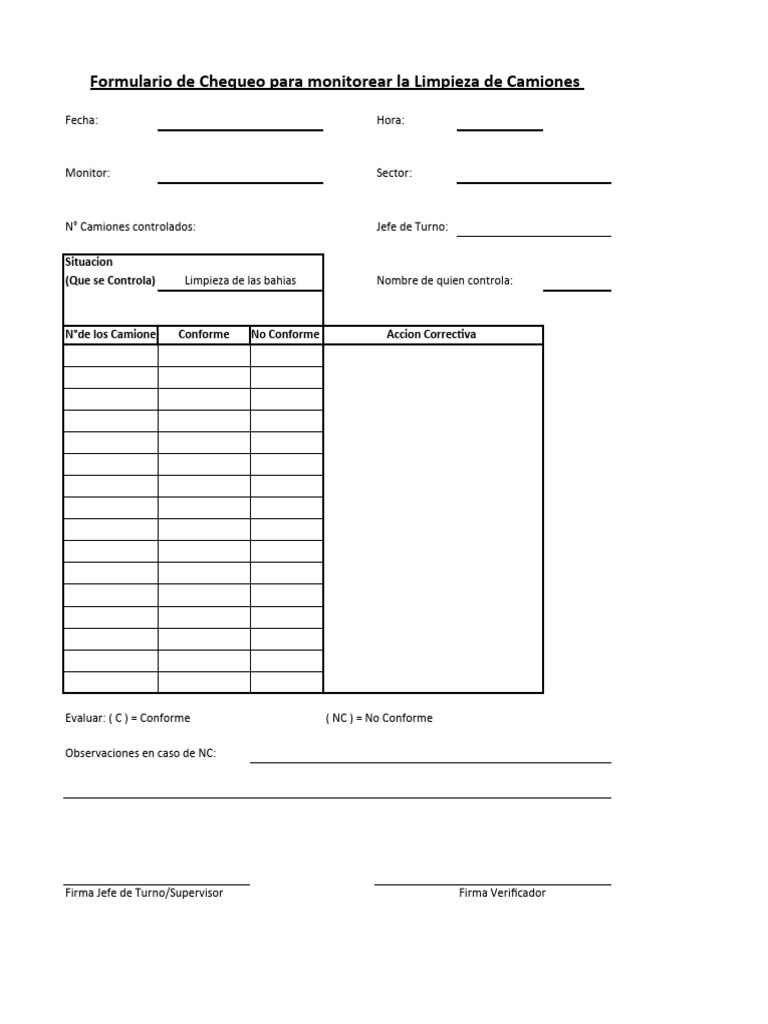 Check List Limpieza de Camiones | PDF Check List Limpieza de Camiones | PDF