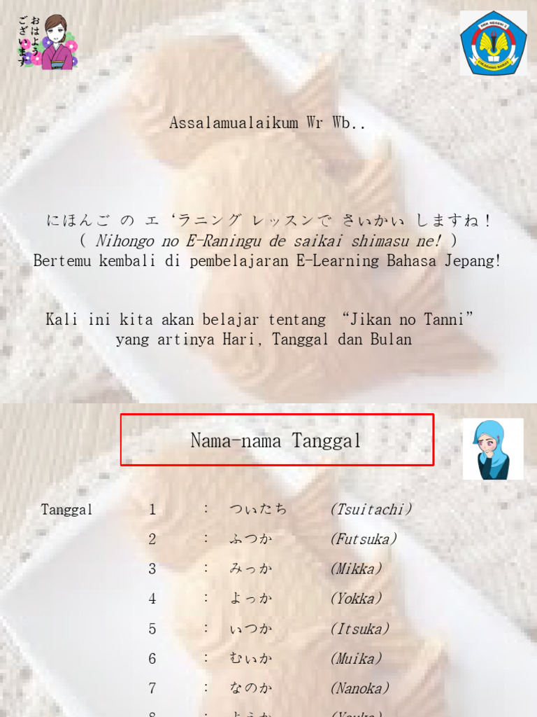 Materi 9 Jikan No Tanni (Hari, Tanggal, Bulan) | PDF