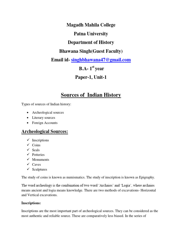 Sources of Indian History Overview | PDF | Puranas | Vedas