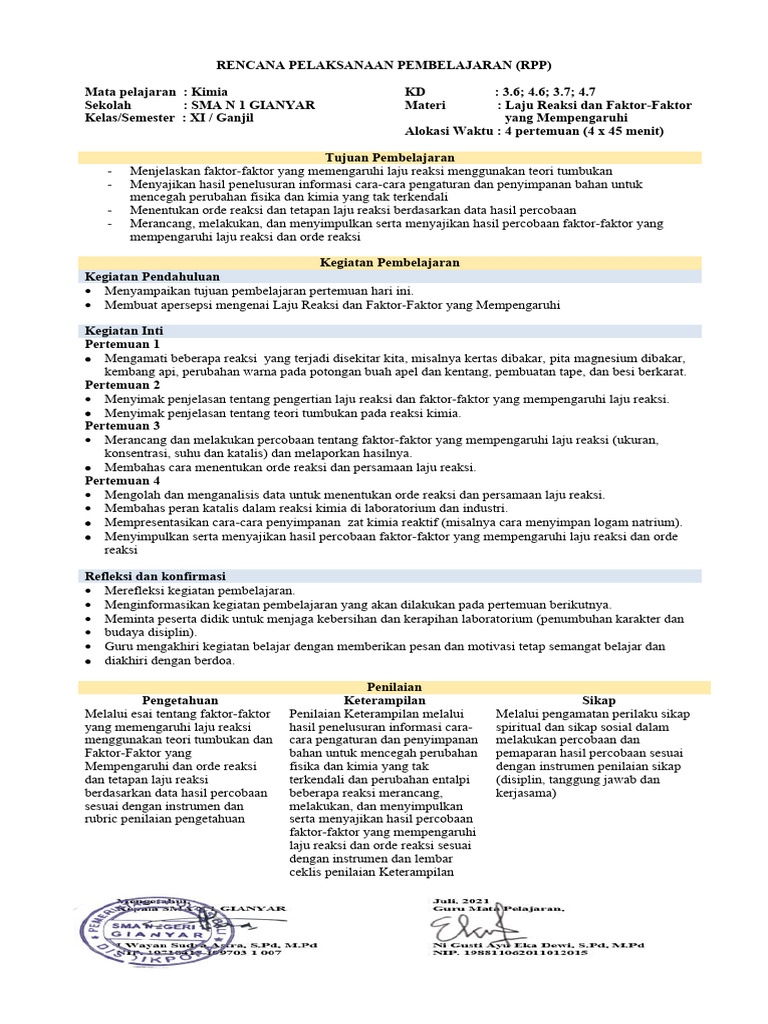 FIX RPP Laju Reaksi Dan Faktor-Faktor Yang Mempengaruhi | PDF