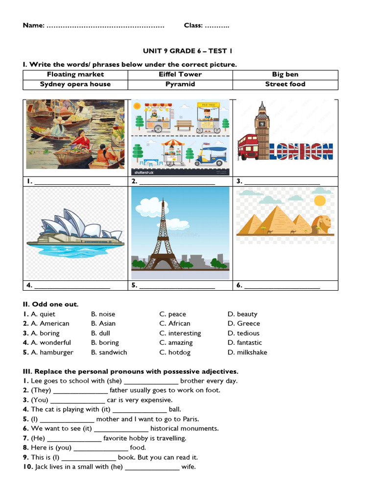 Unit 9 Grade 6 - Mini Test 1 | PDF