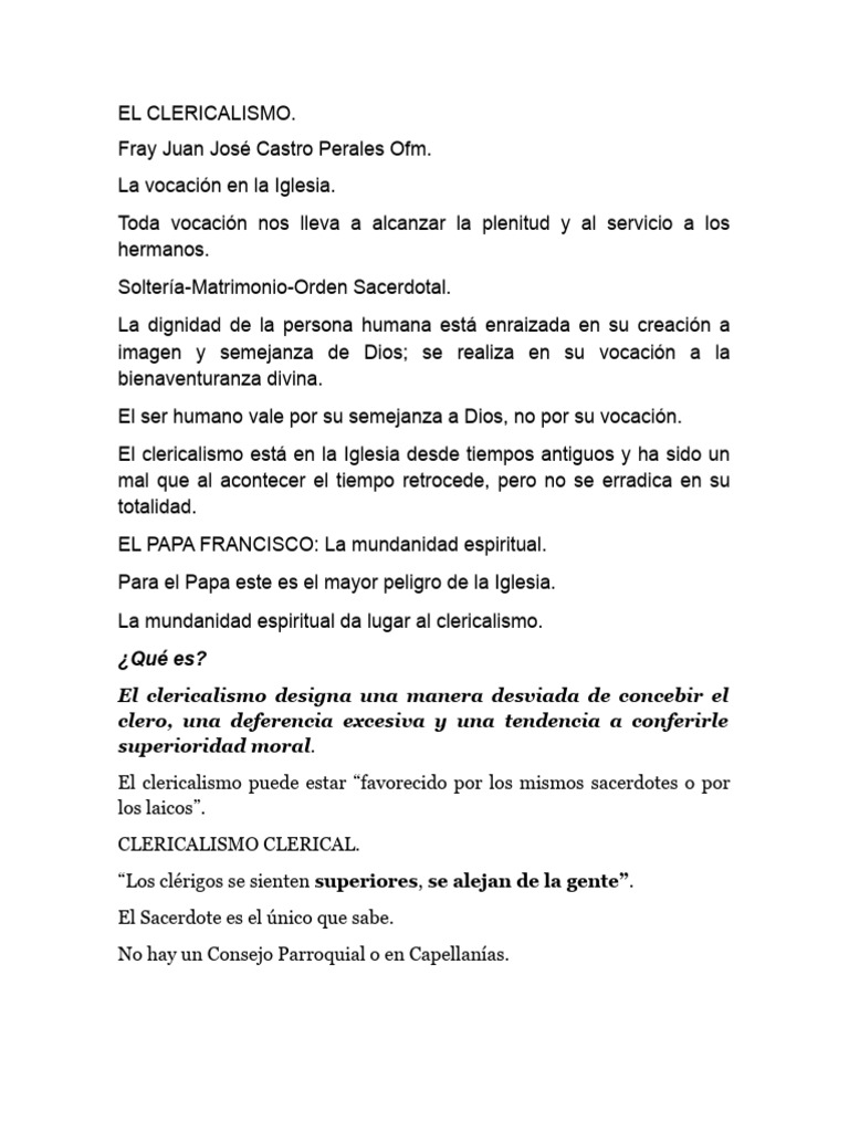 Clericalismo en la Iglesia Católica | PDF | Ciencias sociales | Filosofía