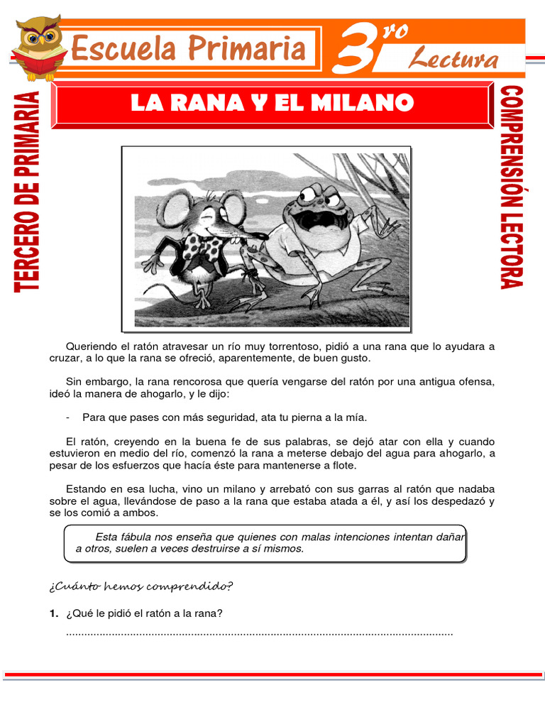 El Ratón La Rana y El Milano para Tercer Grado de Primaria | PDF