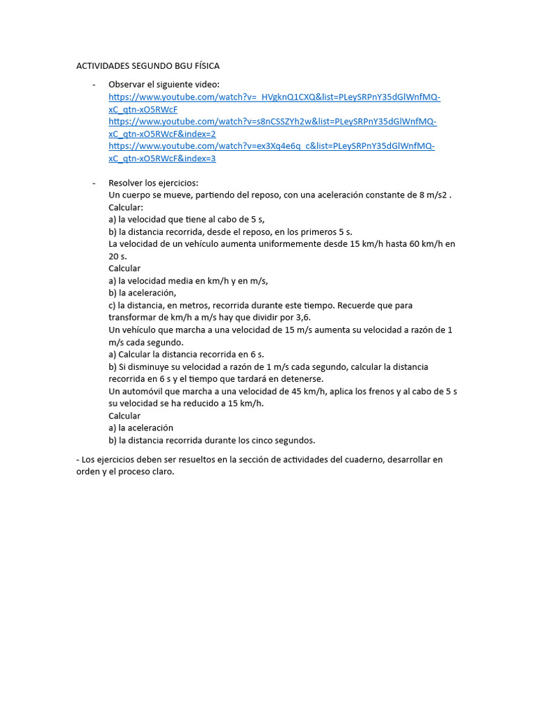 Actividades Segundo Bgu Física | PDF