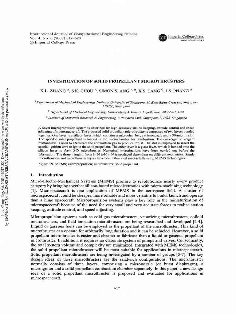 Investigation of Solid Propellant Microthrusters | PDF