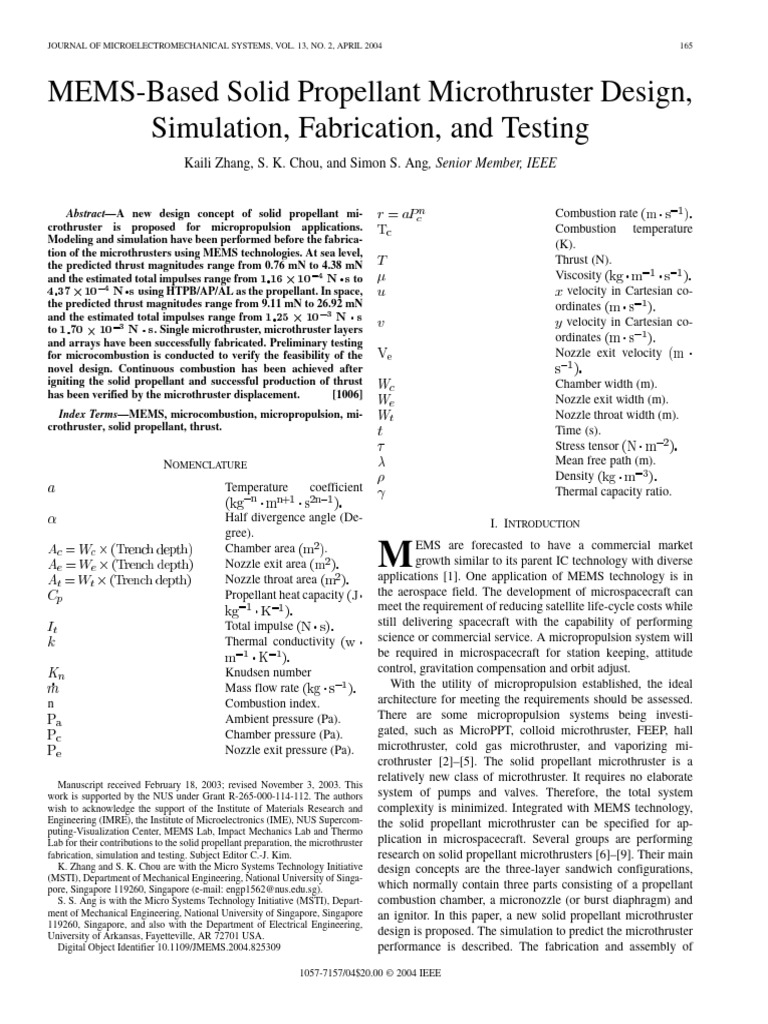 MEMS-based solid propellant microthruster design simulation fabrication ...