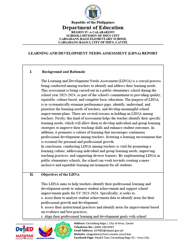 LDNA Report CBES | PDF | Needs Assessment | Educational Assessment