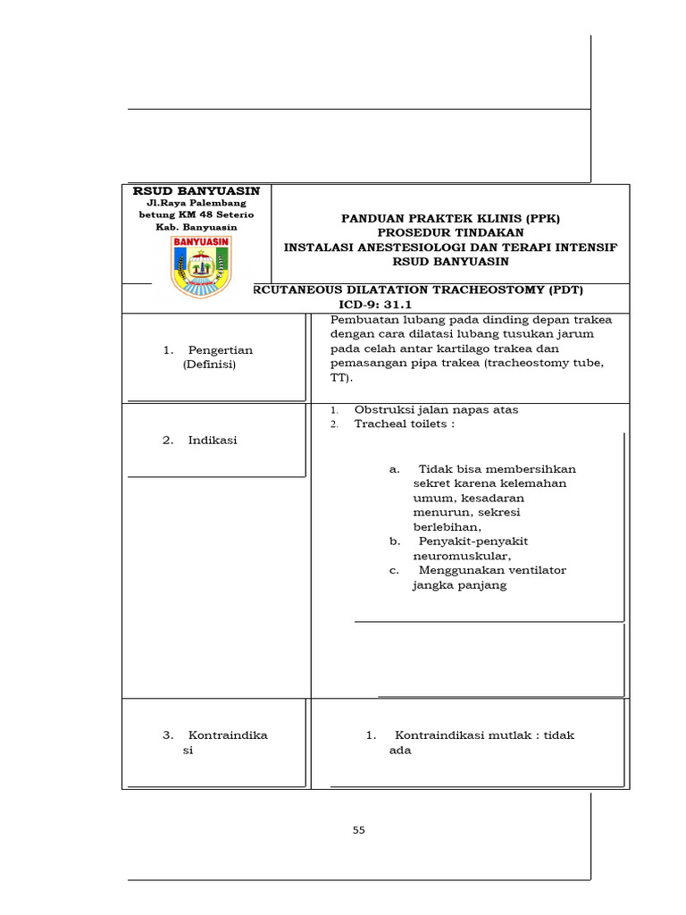 Percutaneous Dilatation Tracheostomy (PDT) | PDF