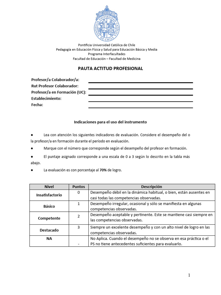 Pauta Actitud Profesional - 2022 | PDF